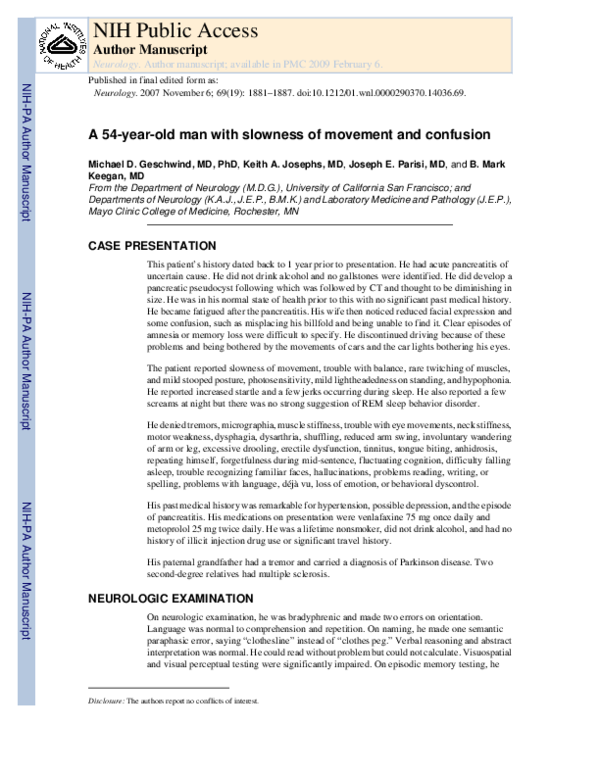 (PDF) A 54-year-old man with slowness of movement and confusion