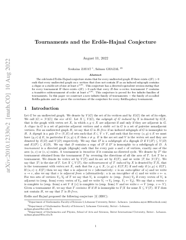 (PDF) Tournaments and the Erd\"{o}s-Hajnal Conjecture