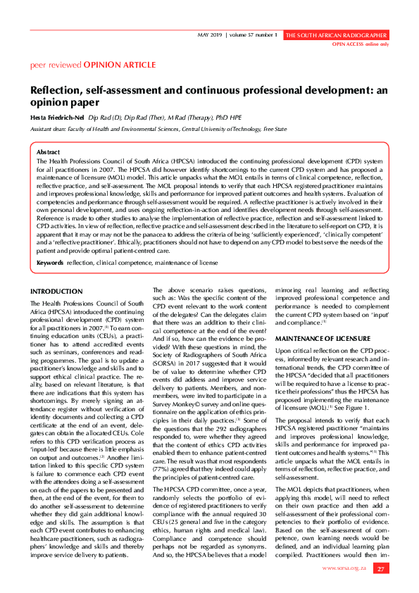 (PDF) Reflection, self-assessment and continuous professional ...