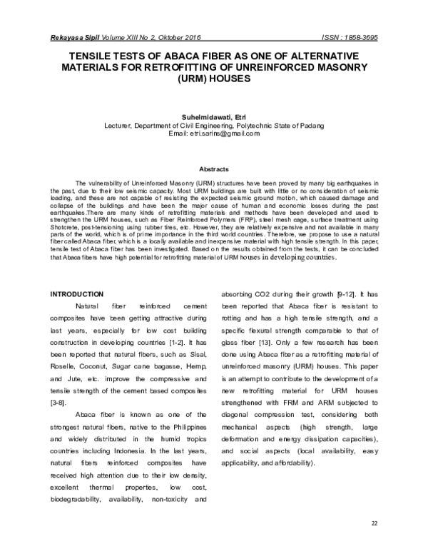 (PDF) Tensile Tests of Abaca Fiber as One of Alternative Materials for ...