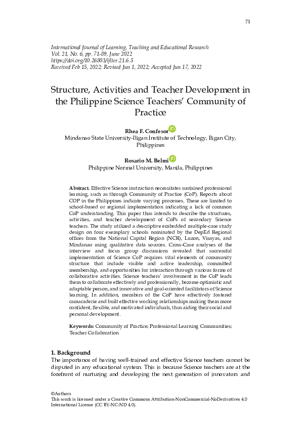 (PDF) Structure, Activities and Teacher Development in the Philippine ...