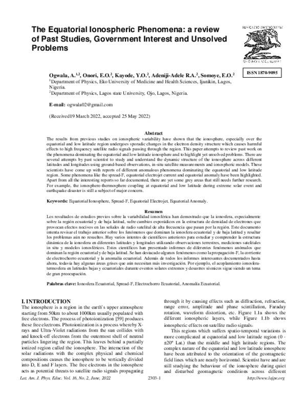 (PDF) The Equatorial Ionospheric Phenomena: a review of Past Studies ...