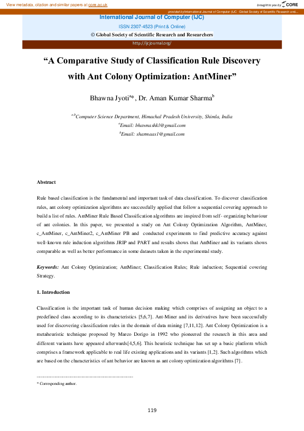 (PDF) A Comparative Study of Classification Rule Discovery with Ant Colony Optimization: AntMiner