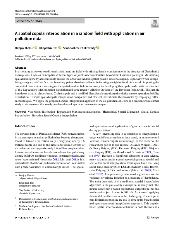 (PDF) A spatial copula interpolation in a random field with application in air pollution data