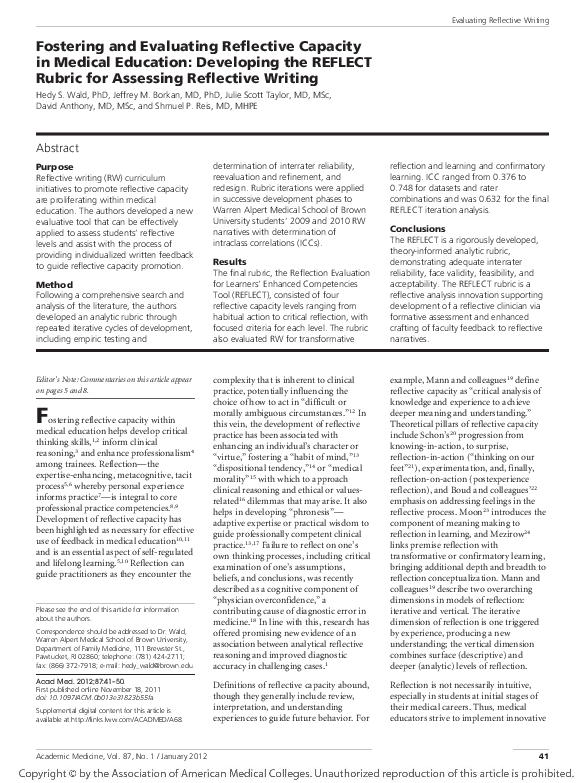 (PDF) Evaluating Reflective Writing Fostering and Evaluating Reflective Capacity in Medical ...