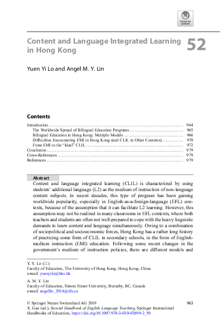 (PDF) Content and Language Integrated Learning in Hong Kong