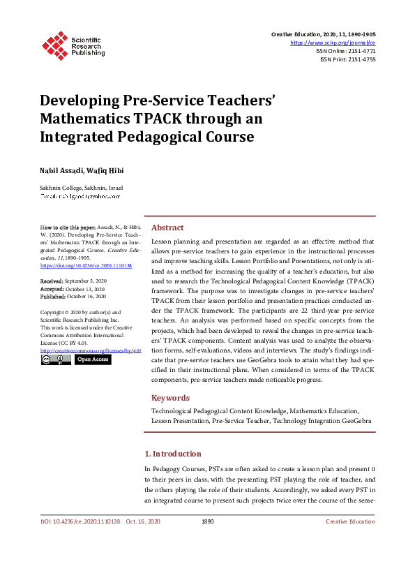 (PDF) Developing Pre-Service Teachers’ Mathematics TPACK through an ...