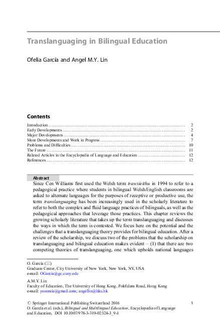 (PDF) Translanguaging in Bilingual Education