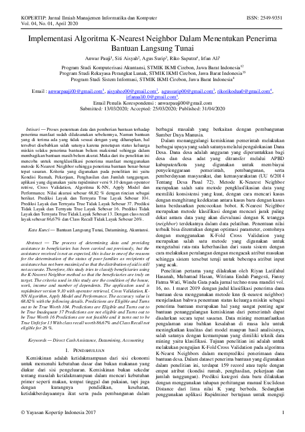 Pdf Implementasi Algoritma K Nearest Neighbor Dalam Menentukan