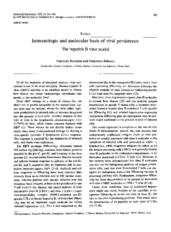 (PDF) Immunologic and molecular basis of viral persistence
