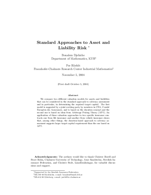 (PDF) Standard approaches to asset liability risk**