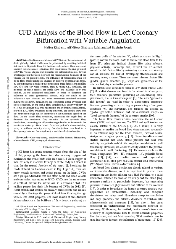 (PDF) CFD Analysis of the Blood Flow in Left Coronary Bifurcation with ...