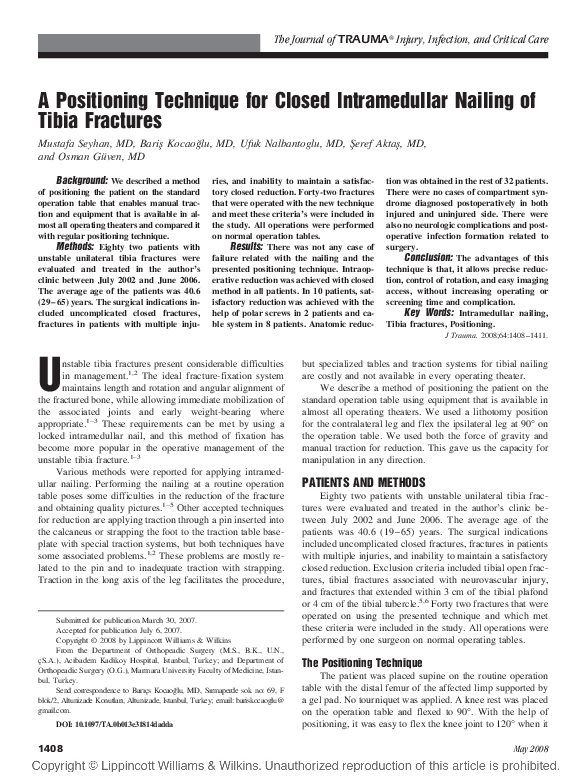 (PDF) A Positioning Technique for Closed Intramedullar Nailing of Tibia ...
