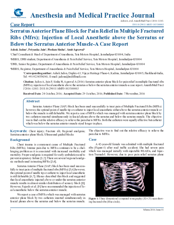 (PDF) Serratus Anterior Plane Block for Pain Relief in Multiple ...