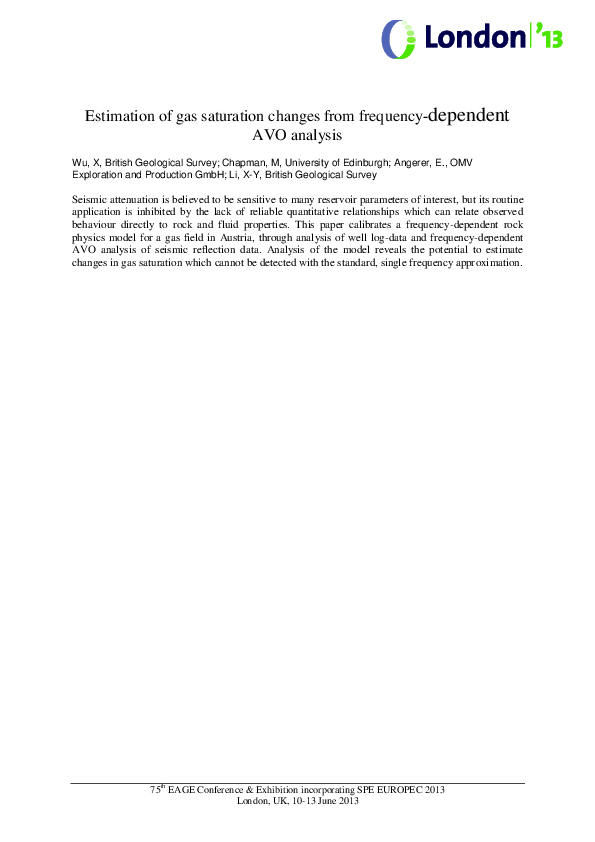 (PDF) Estimation of Gas Saturation Changes from Frequency-Dependent AVO ...