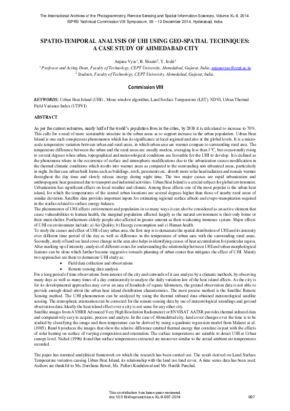 Pdf Spatio Temporal Analysis Of Uhi Using Geo Spatial Techniques A