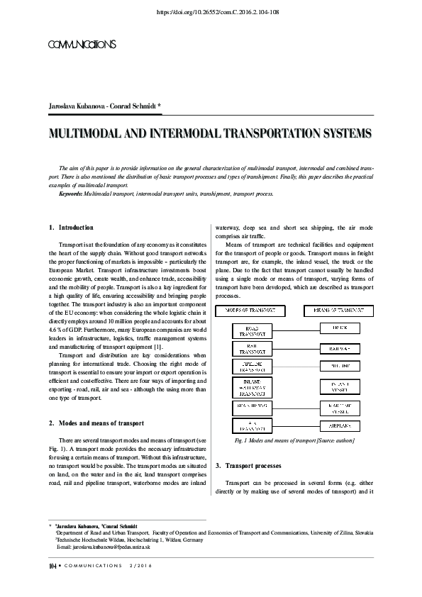 (PDF) Multimodal and Intermodal Transportation Systems