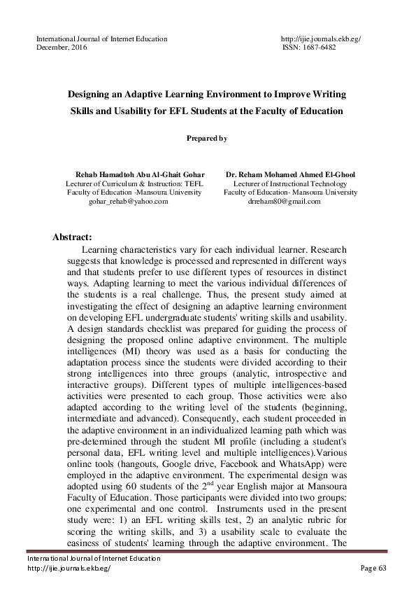 (PDF) Designing an Adaptive Learning Environment to Improve Writing ...