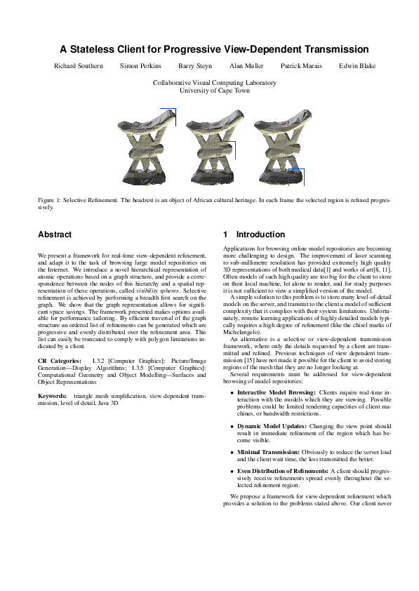 (PDF) A stateless client for progressive view-dependent transmission