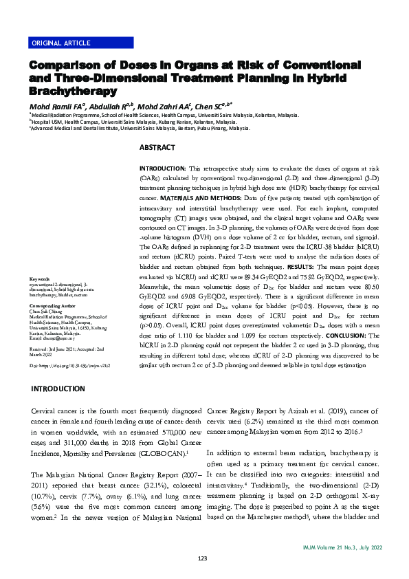 (PDF) Comparison of Doses in Organs at Risk of Conventional and Three ...