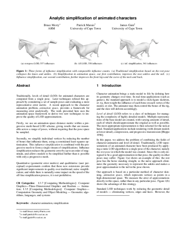 Pdf Analytic Simplification Of Animated Characters