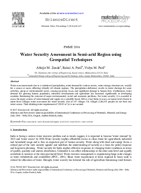 (PDF) Water Security Assessment in Semi-arid Region using Geospatial Techniques