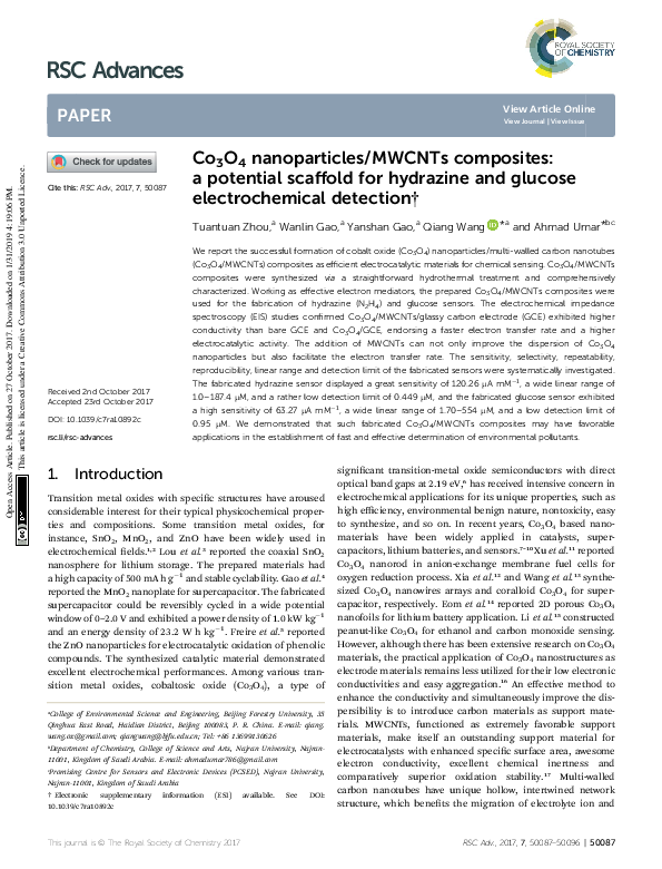 (PDF) Co3O4 nanoparticles/MWCNTs composites: a potential scaffold for ...