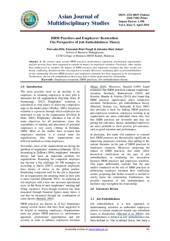 (PDF) HRM Practices and Employees' Rentention: The Perspective of Job ...
