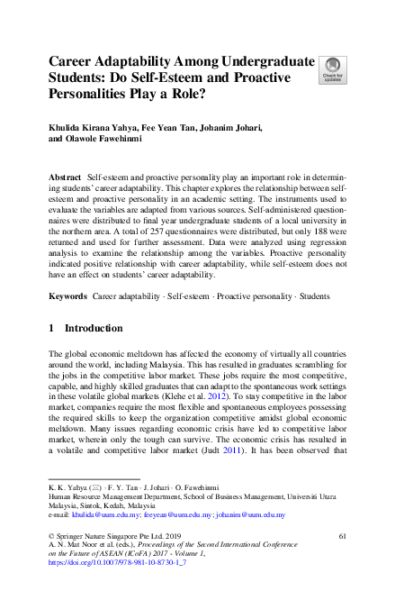 (PDF) Career Adaptability Among Undergraduate Students: Do Self-Esteem and Proactive ...