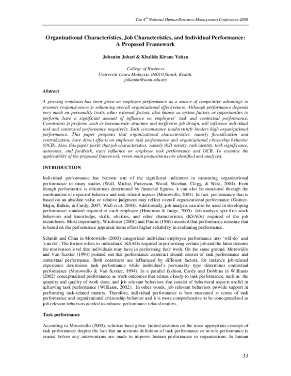 (PDF) Organizational characteristics, job characteristics, and ...