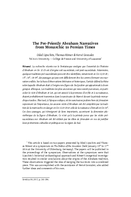 (PDF) The Pre-Priestly Abraham Narratives from Monarchic to Persian Times