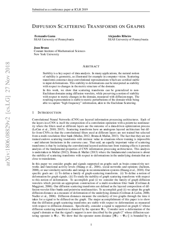 (PDF) Diffusion Scattering Transforms on Graphs