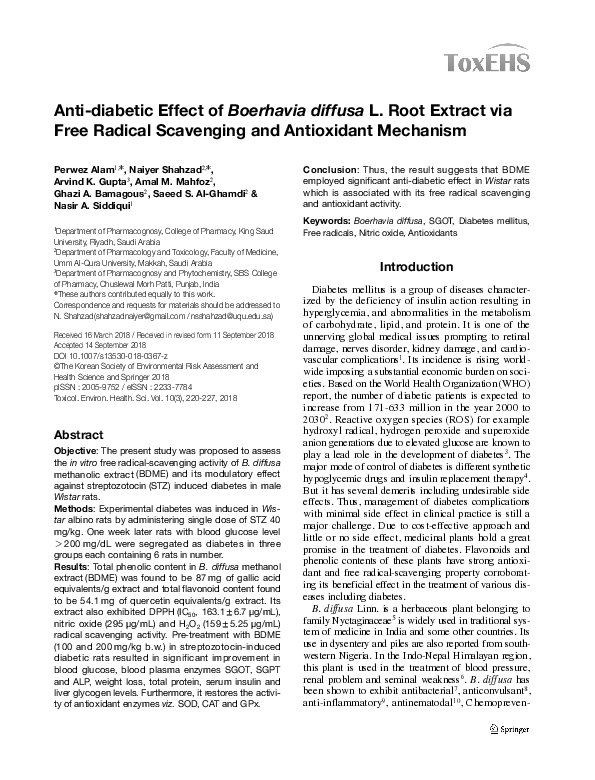 (PDF) Anti-diabetic Effect of Boerhavia diffusa L. Root Extract via ...