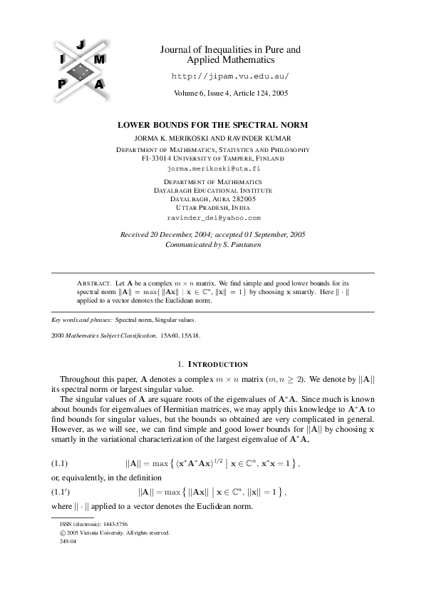 (PDF) Lower bounds for the spectral norm