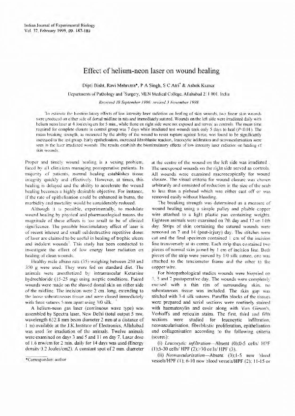 (PDF) Effect of helium-neon laser on wound healing