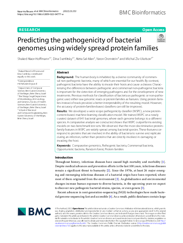 (PDF) Predicting the pathogenicity of bacterial genomes using widely spread protein families