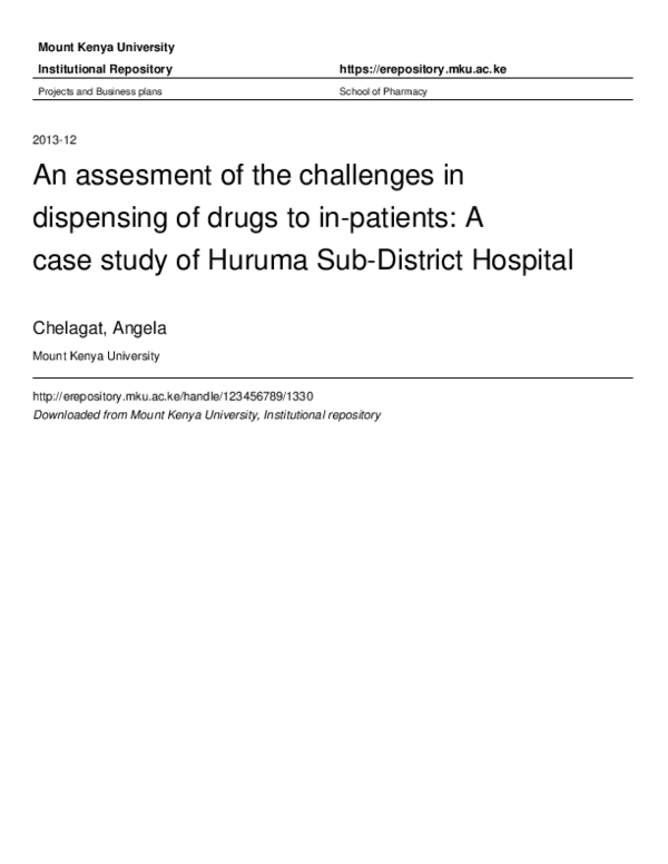 (PDF) An assesment of the challenges in dispensing of drugs to in ...