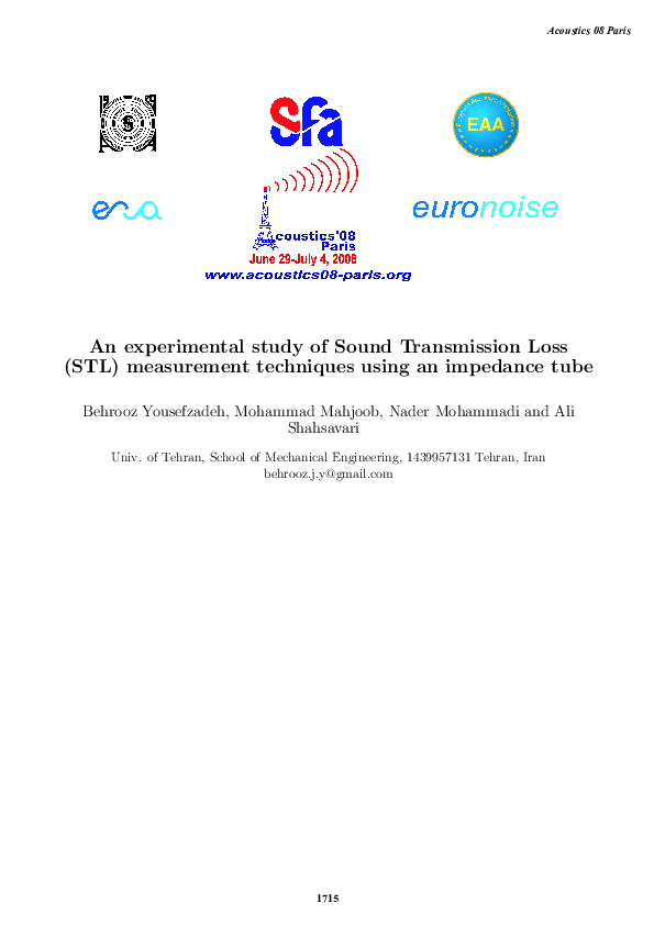 (PDF) An experimental study of Sound Transmission Loss (STL) measurement techniques using an ...