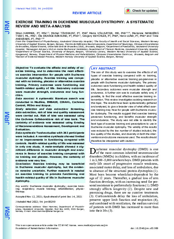 (PDF) Exercise Training in Duchenne Muscular Dystrophy: A Systematic ...