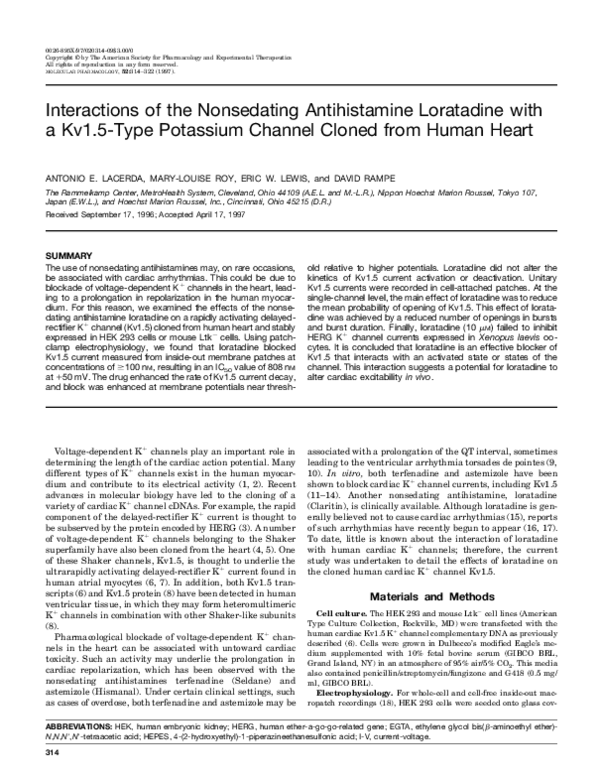 (PDF) Interactions of the Nonsedating Antihistamine Loratadine with a Kv1.5-Type Potassium ...