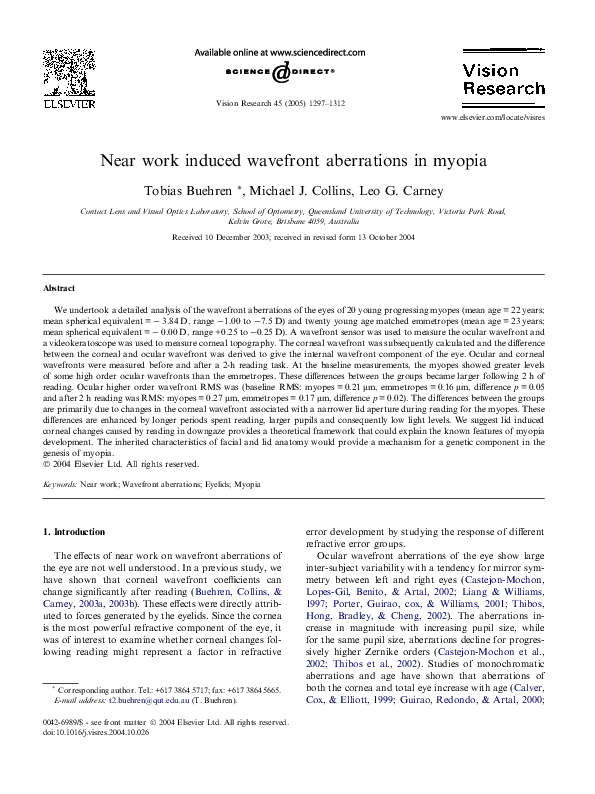 (PDF) Near work induced wavefront aberrations in myopia