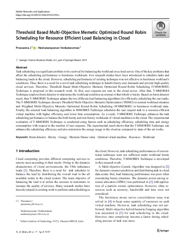 Pdf Threshold Based Multi Objective Memetic Optimized Round Robin Scheduling For Resource