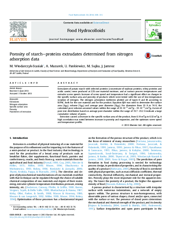 (PDF) Porosity of starch–proteins extrudates determined from nitrogen ...