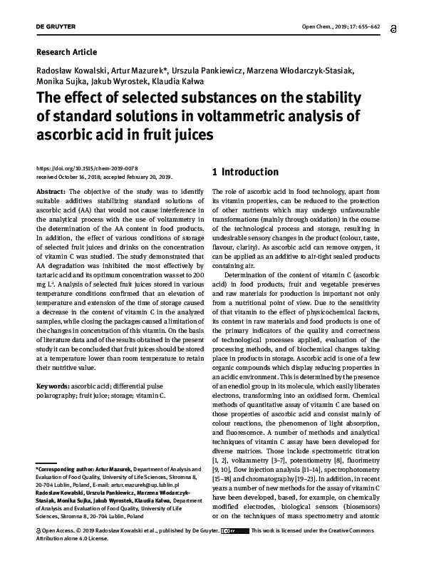 (PDF) The effect of selected substances on the stability of standard ...