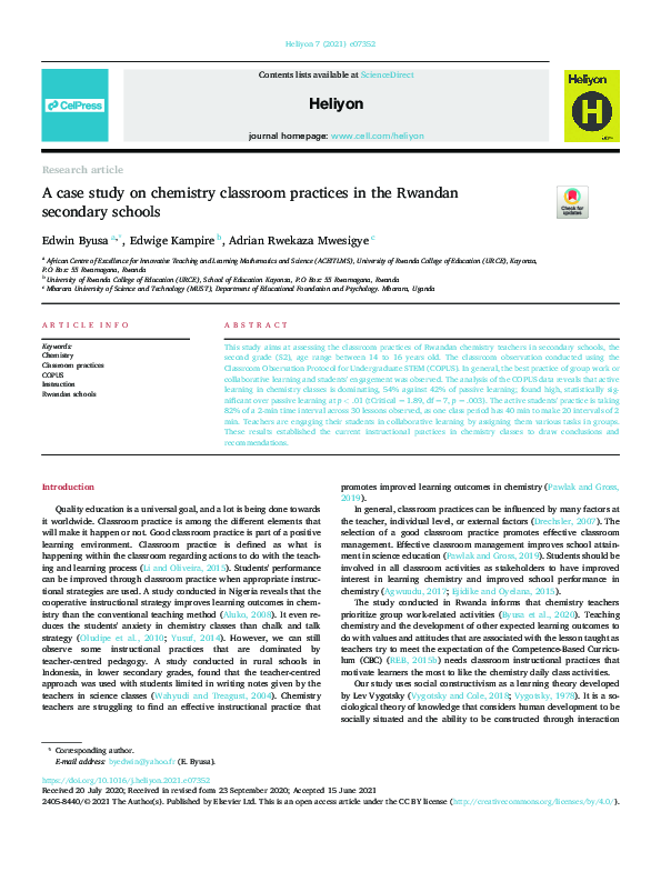 (PDF) A case study on chemistry classroom practices in the Rwandan ...