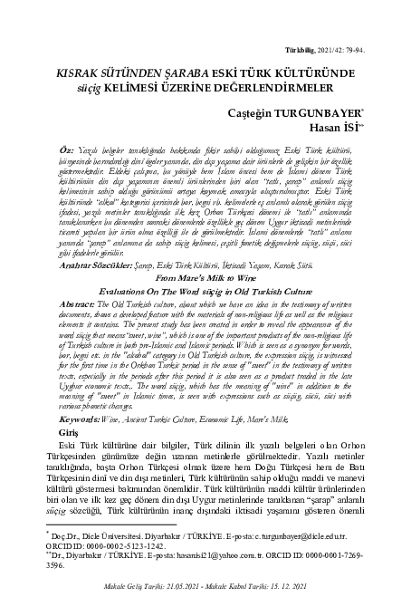 (PDF) KISRAK SÜTÜNDEN ŞARABA ESKİ TÜRK KÜLTÜRÜNDE süçig KELİMESİ ...