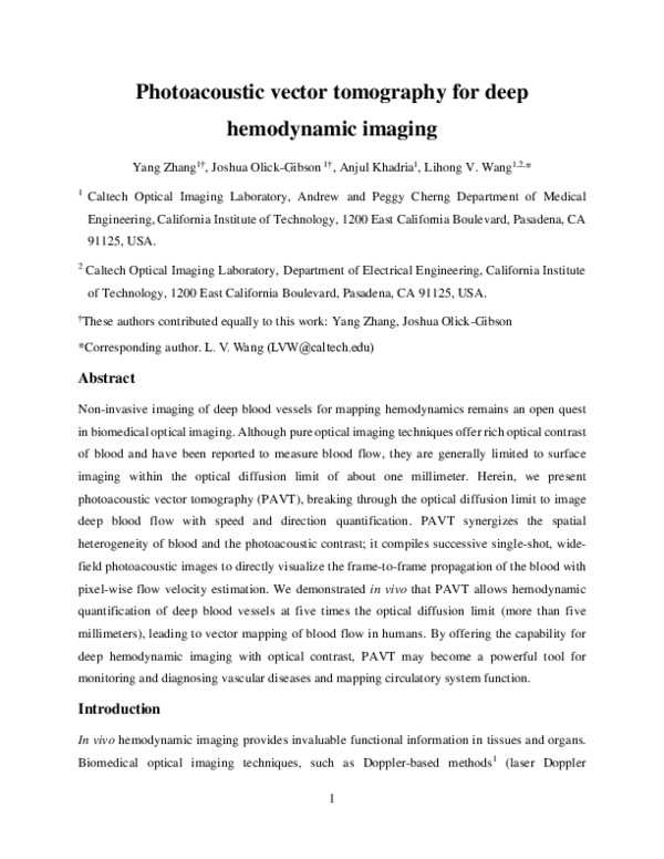 (PDF) Photoacoustic vector tomography for deep hemodynamic imaging