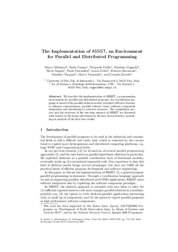 (PDF) The Implementation of ASSIST, an Environment for Parallel and Distributed Programming ...