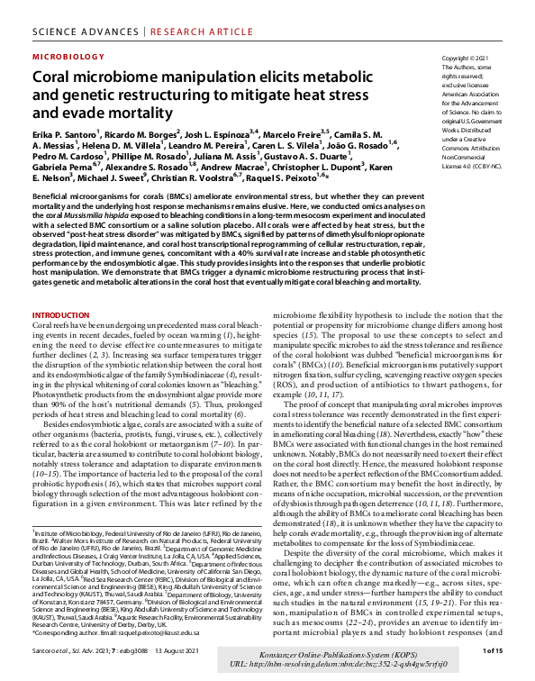 (PDF) Coral microbiome manipulation elicits metabolic and genetic ...