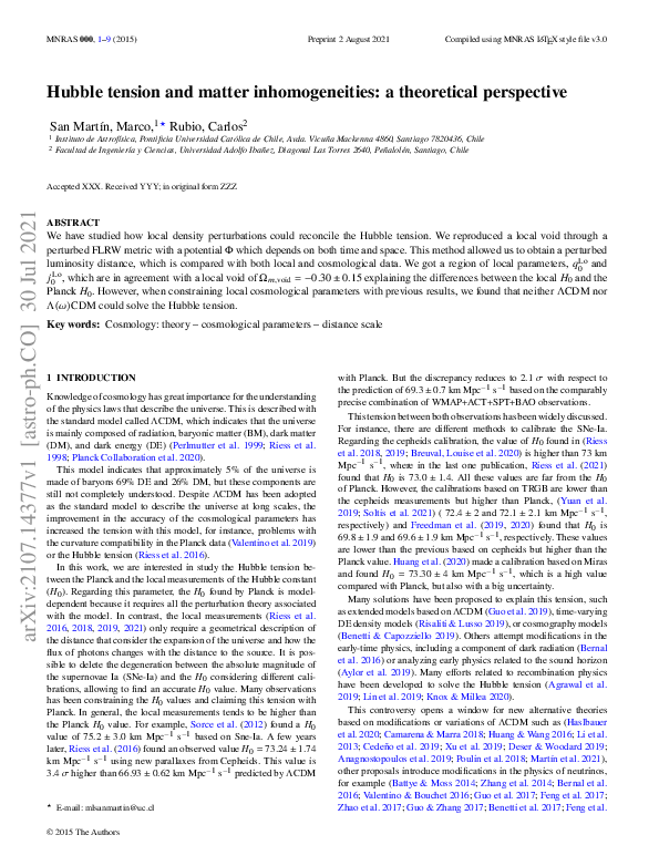 (PDF) Hubble tension and matter inhomogeneities: a theoretical perspective